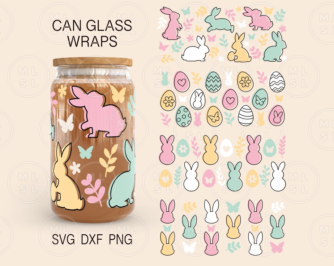 Easter Libbey Glass Can Wrap Svg, Easter Bunnies Can Glass Svg, Easter ...