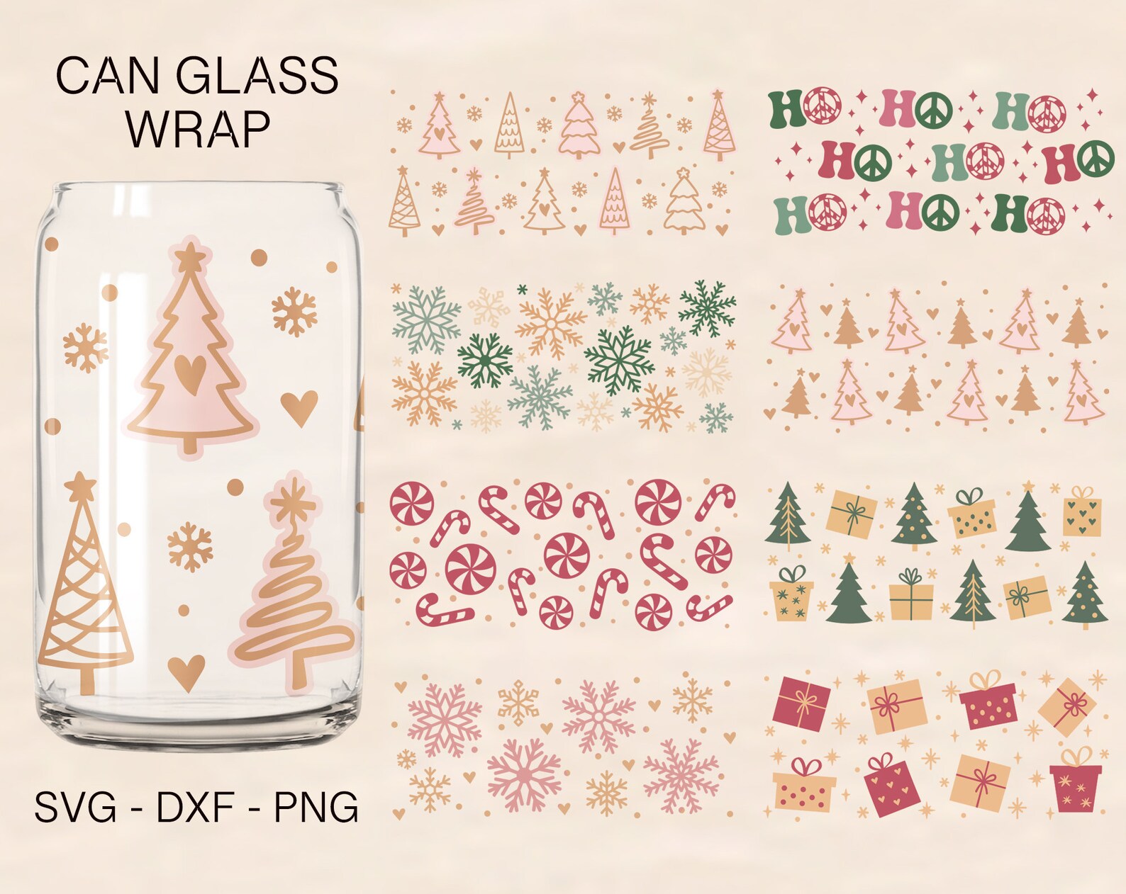 Christmas Can Glass Bundle Pack Svg, Christmas Glass Wrap Svg, Happy ...