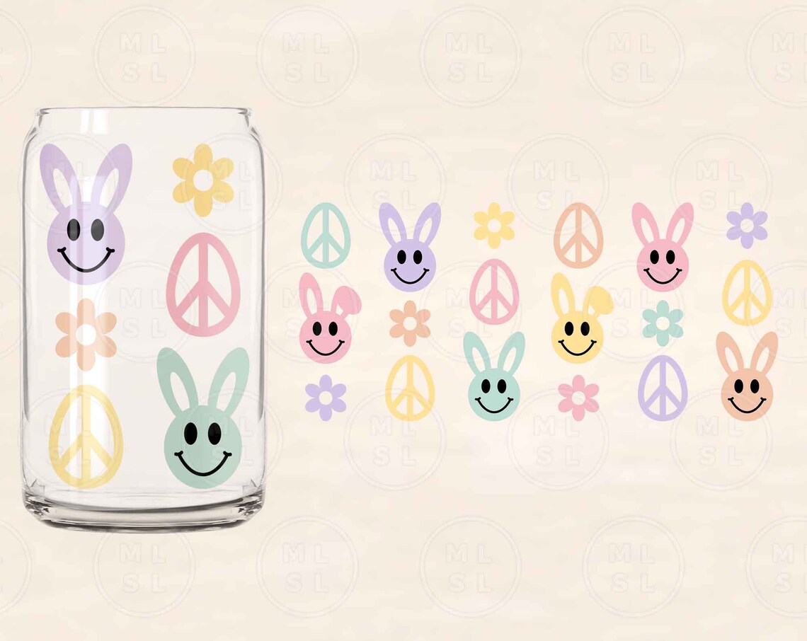 Retro Easter Can Glass Bundle Svg Hippie Can Glass Wrap - Etsy