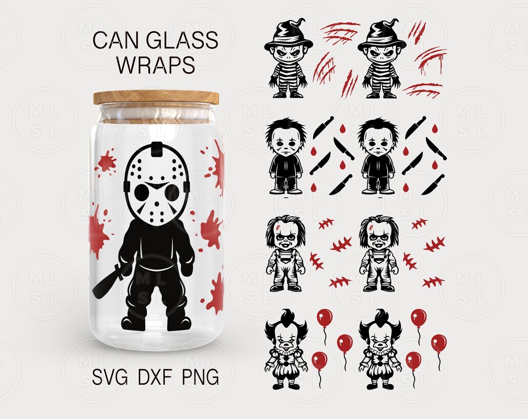 Horror Movie Can Glass Svg Bundle, Can Glass Svg, Horror Characters Svg ...