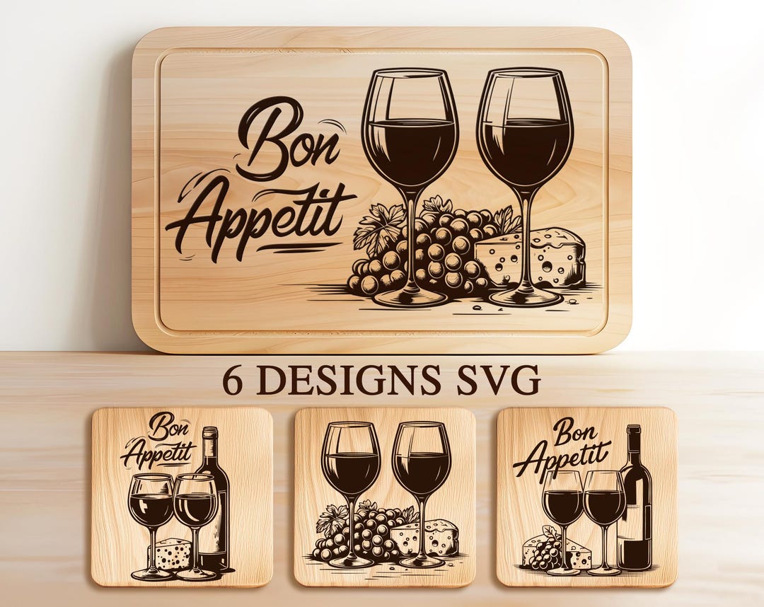 3D Illusion Cutting Board Laser Engraving File, Wine and Cheese Cutting ...