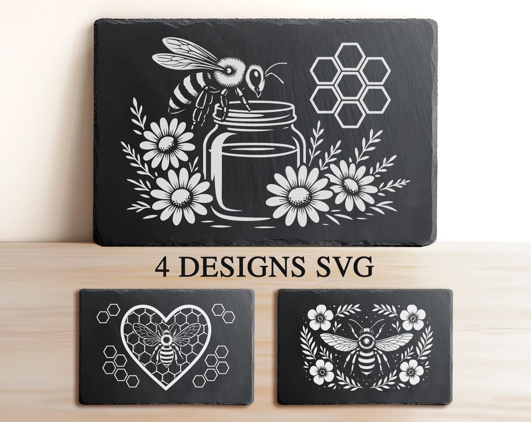 Bee Design Chopping Board Laser Engraving File, Bee Design Slate Board ...
