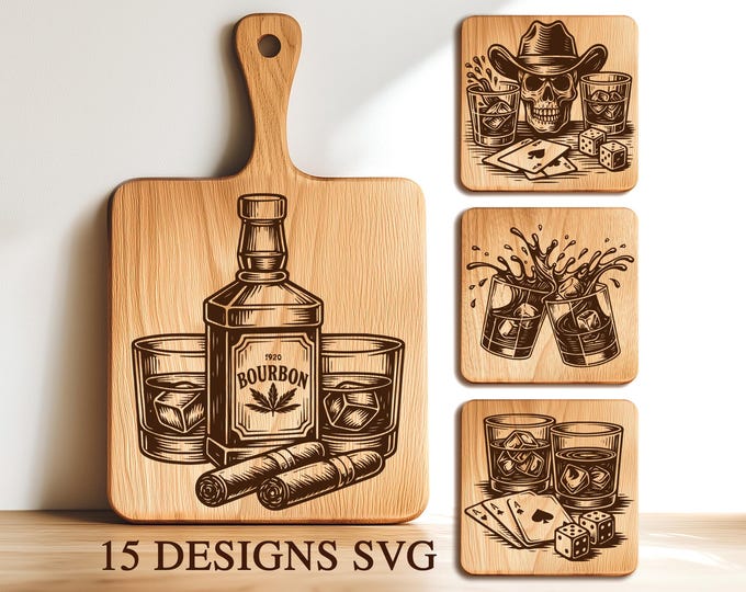 Whiskey Bottle & Glass SVG Laser File Whiskey SVG for Cutting Board ...