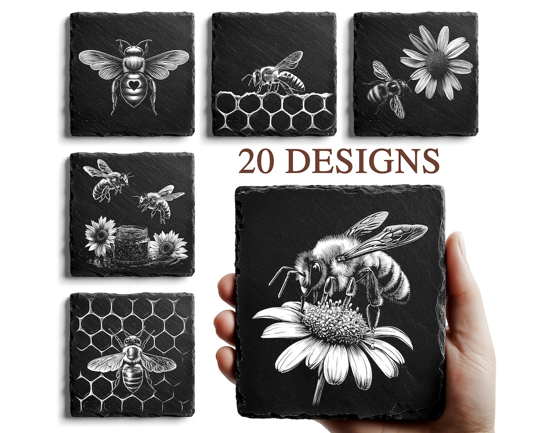 Honey Bee Slate Laser Coaster Files, Bee Png Laser Engrave, Glowforge File, Bees Laser File, 3D ...