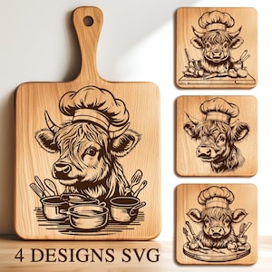 Cooking Highland Cow Cutting Board Svg, Coffee Coasters Svg, Cow Png ...