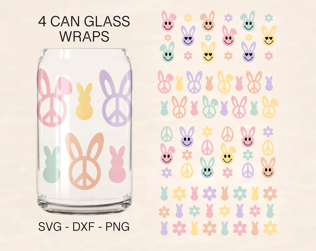 Retro Easter Can Glass Bundle Svg, Hippie Can Glass Wrap, Easter Bunny ...