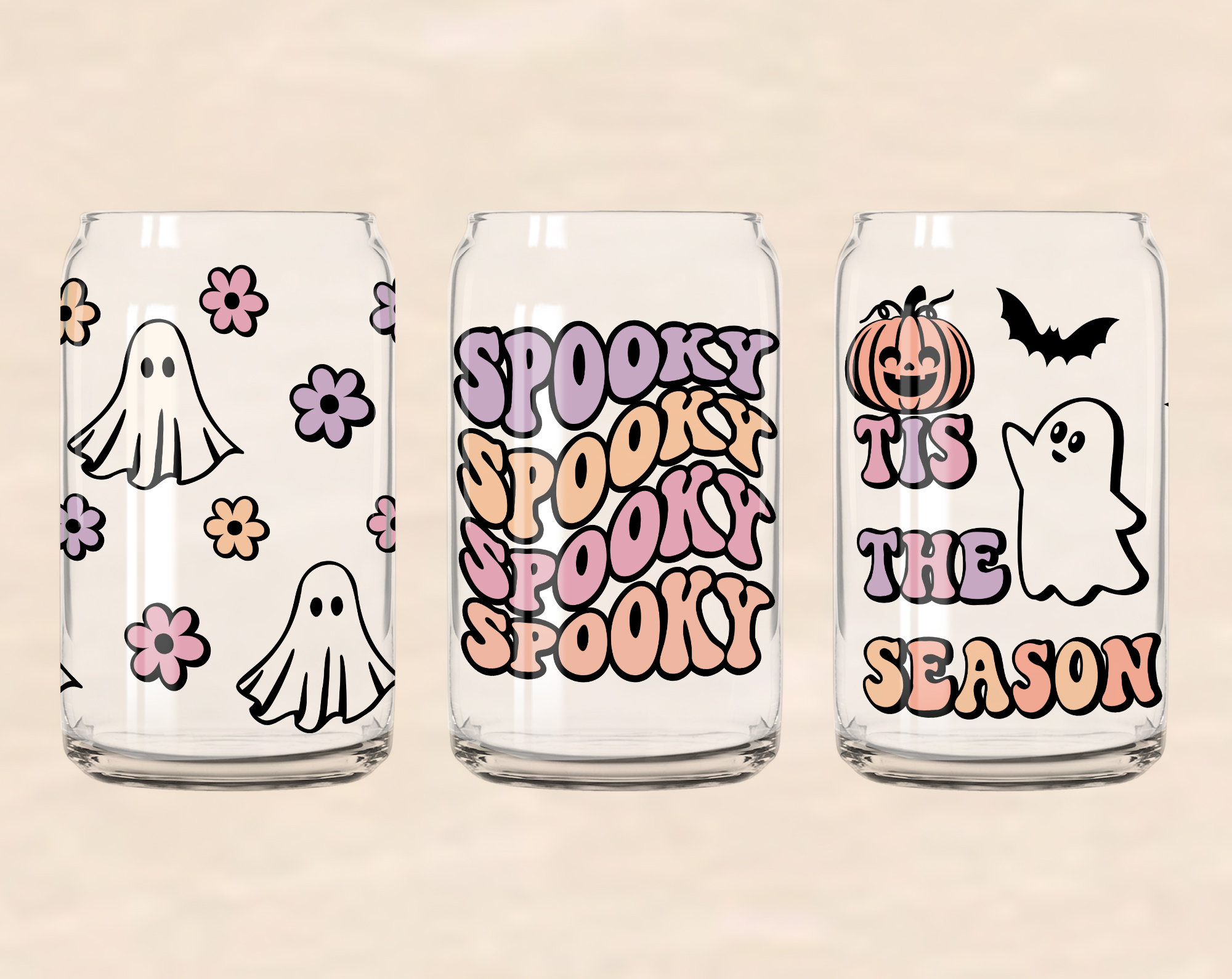 Halloween Can Glass Svg Bundle, 16oz Libbey Full Wrap Svg, Halloween ...