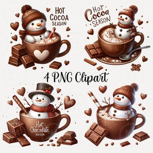 Hot Chocolate Clipart PNG Bundle, Christmas Clipart, Watercolor Cute ...