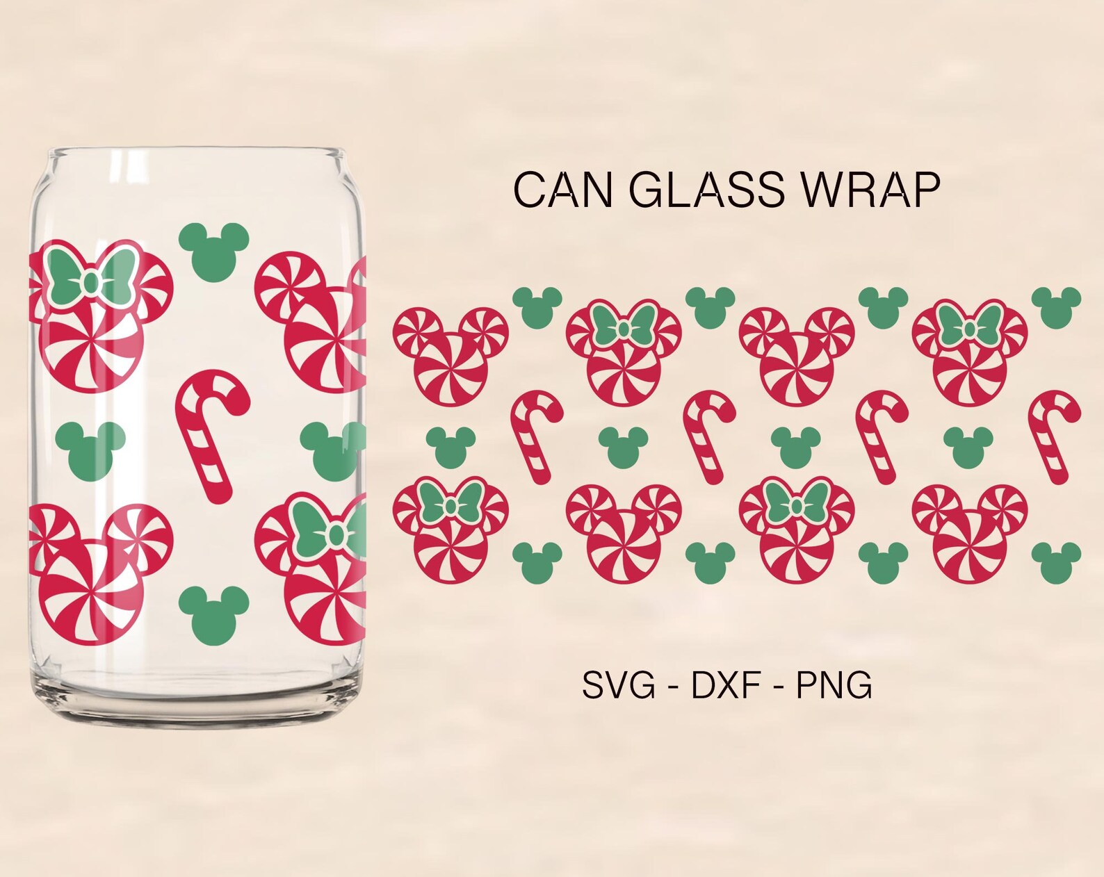 Candy Mouse Ears Glass Wrap Svg, Christmas Glass Wrap, Candy Cane Svg ...