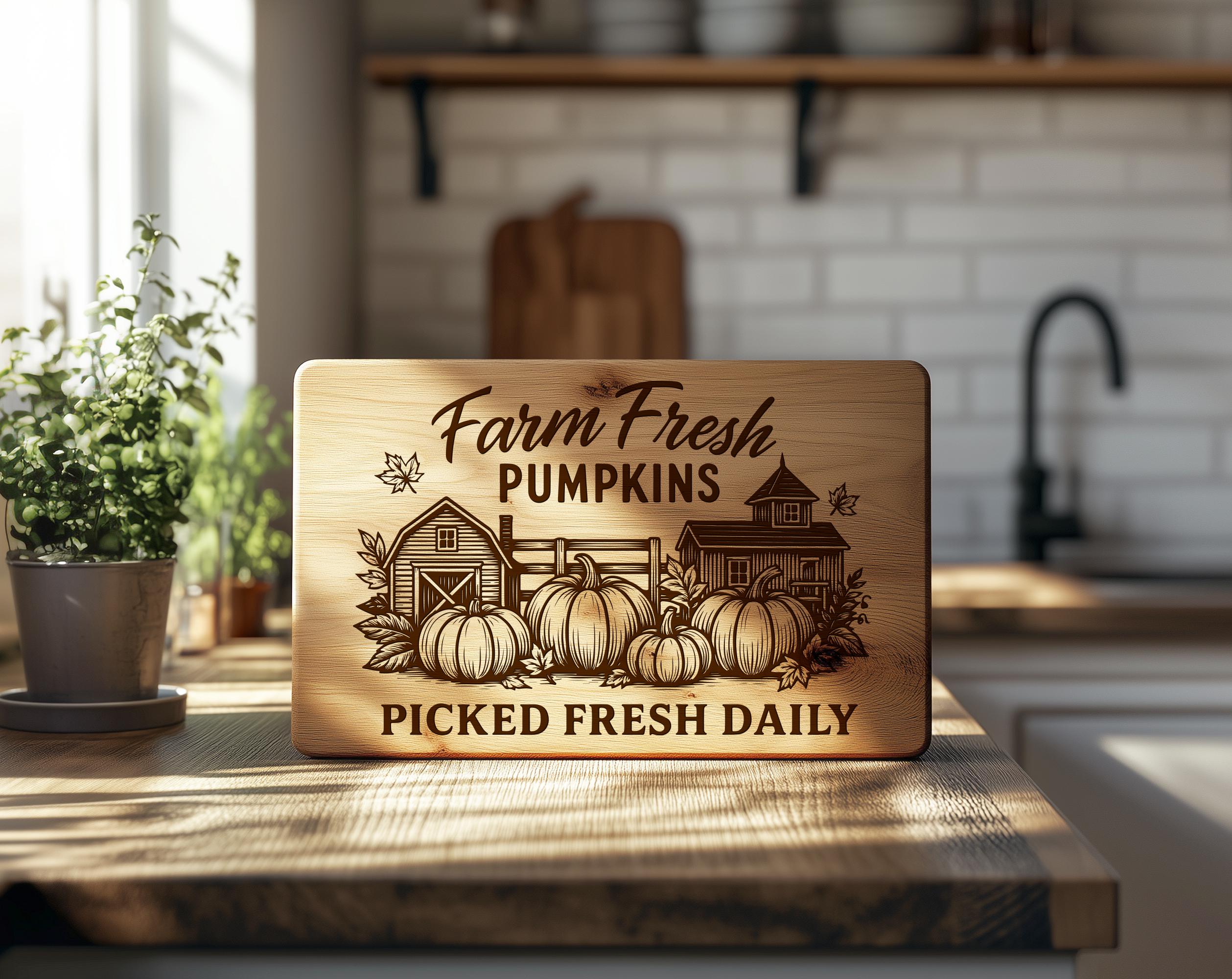 Fall Pumpkin Cutting Board Engraving File, Farmhouse Kitchen Board Svg ...