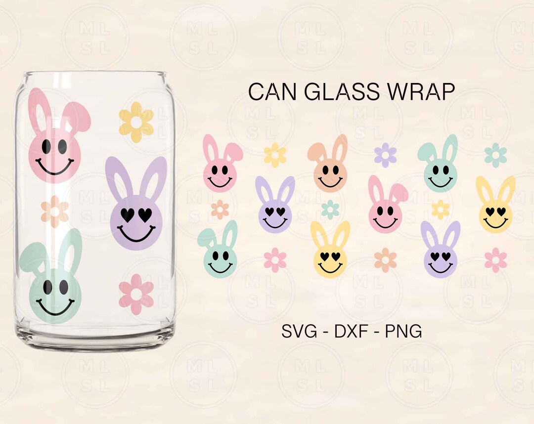 Easter Can Glass Wrap Svg, Bunny Can Glass Wrap, Easter Smiley Svg ...