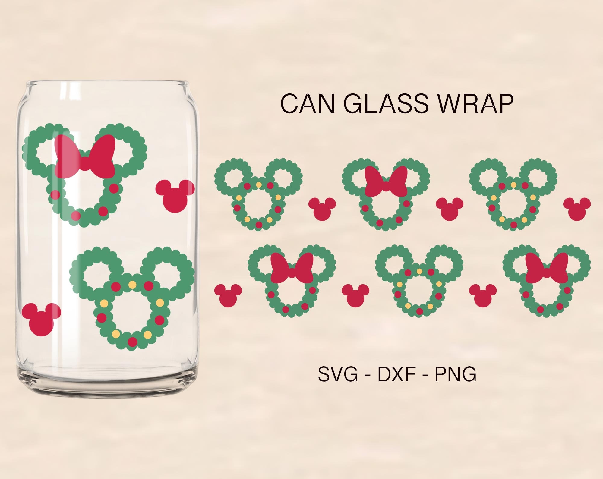 Christmas Wreath Glass Wrap Svg Christmas Mouse Wrap Wreath - Etsy