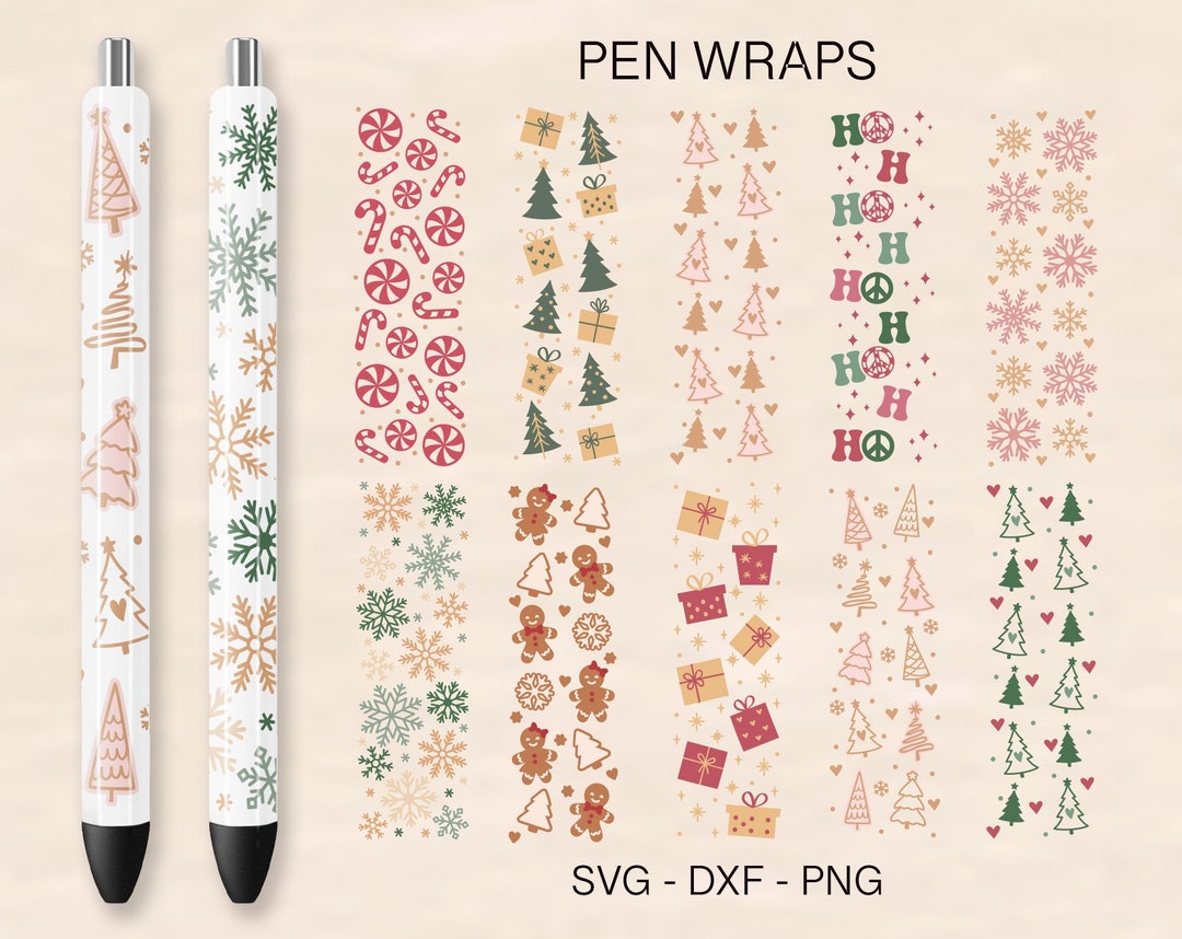 Christmas Pen Wrap Svg Bundle, Candy Cane Pen Wrap Svg, Epoxy Pen, Pen ...