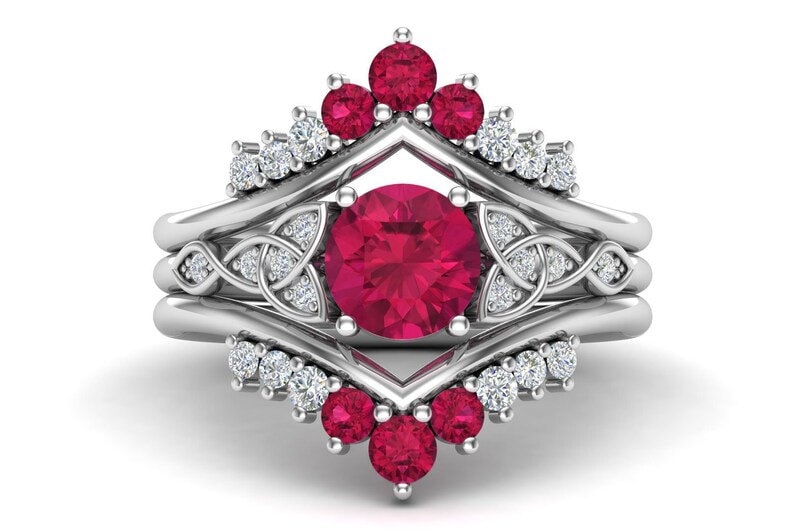 Lab Created Ruby Wedding Ring Set Stacking Engagement Ring Set Antique ...