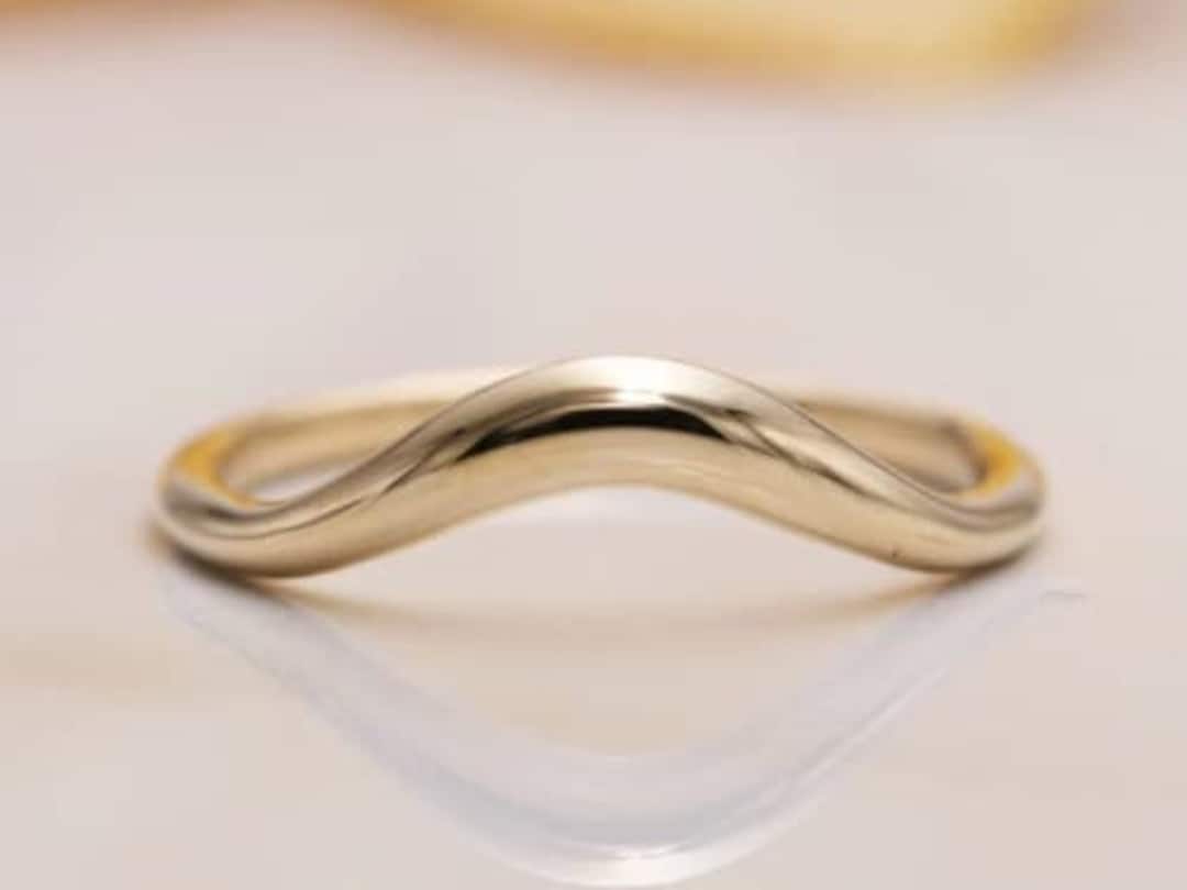Curved Wedding Band Vintage Solid 14k Yellow Gold Antique Wedding Band ...