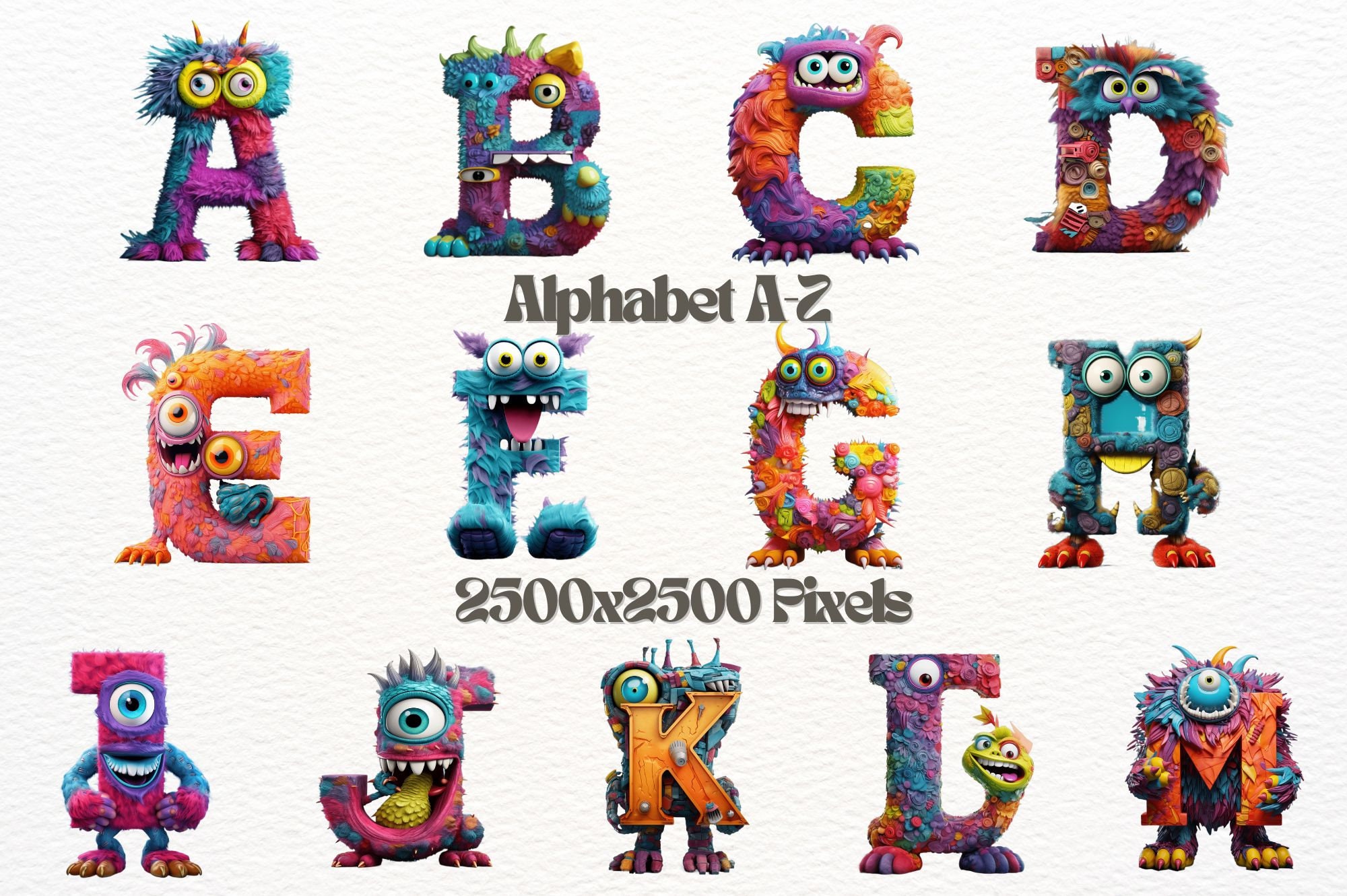 Monster Alphabet Clipart Cartoon Cute Kid's Design - Etsy