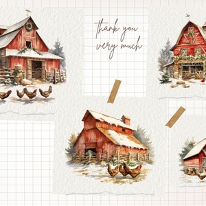 Winter Farm Barns Watercolor Clipart, Transparent PNG, Cute House,barn ...