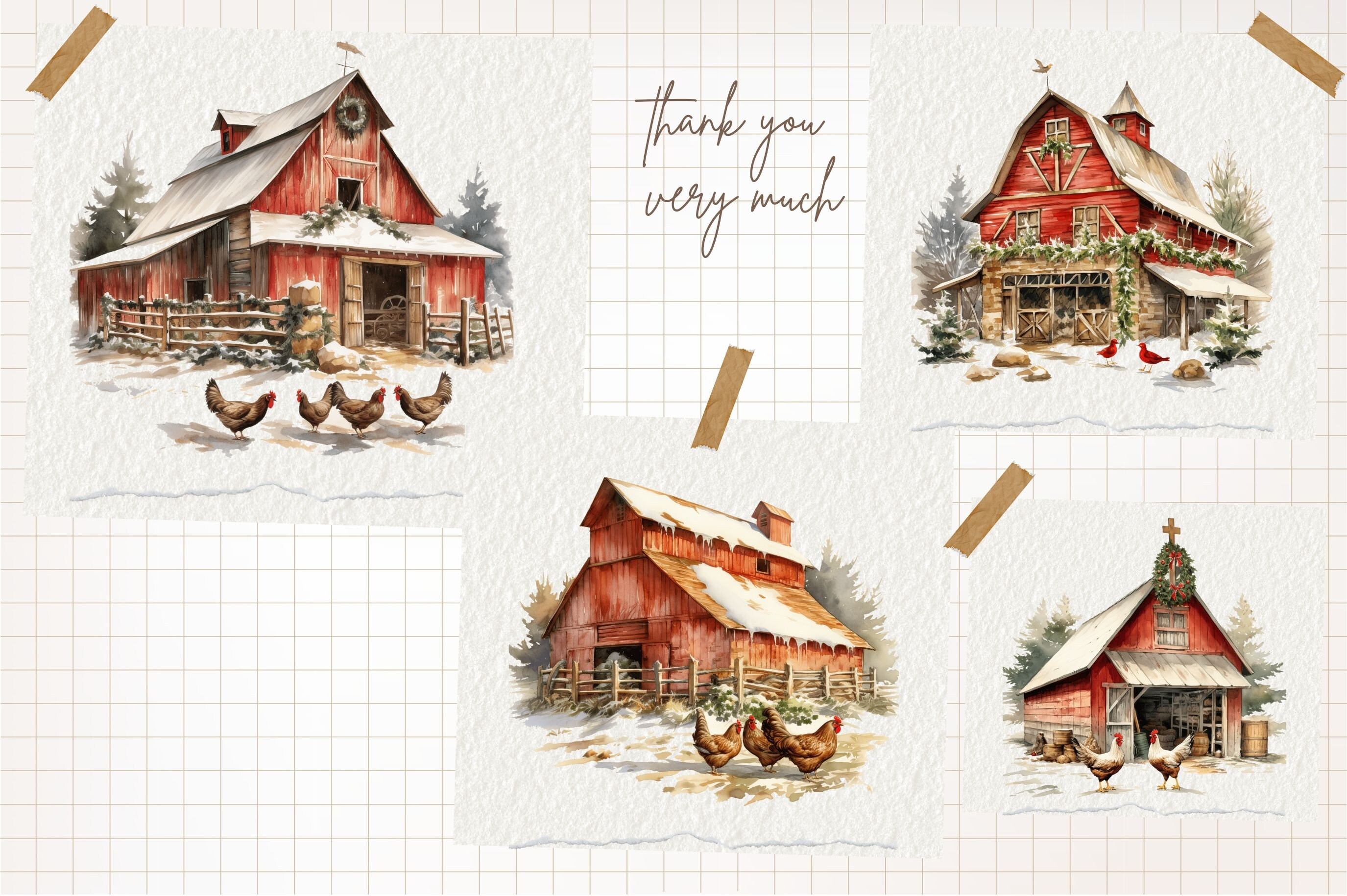 Winter Farm Barns Watercolor Clipart, Transparent PNG, Cute House,barn ...
