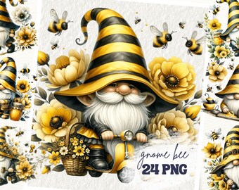 Watercolor Bee Gnomes Clipart, Gnome Bee Clipart, Bee Clipart, Bee ...