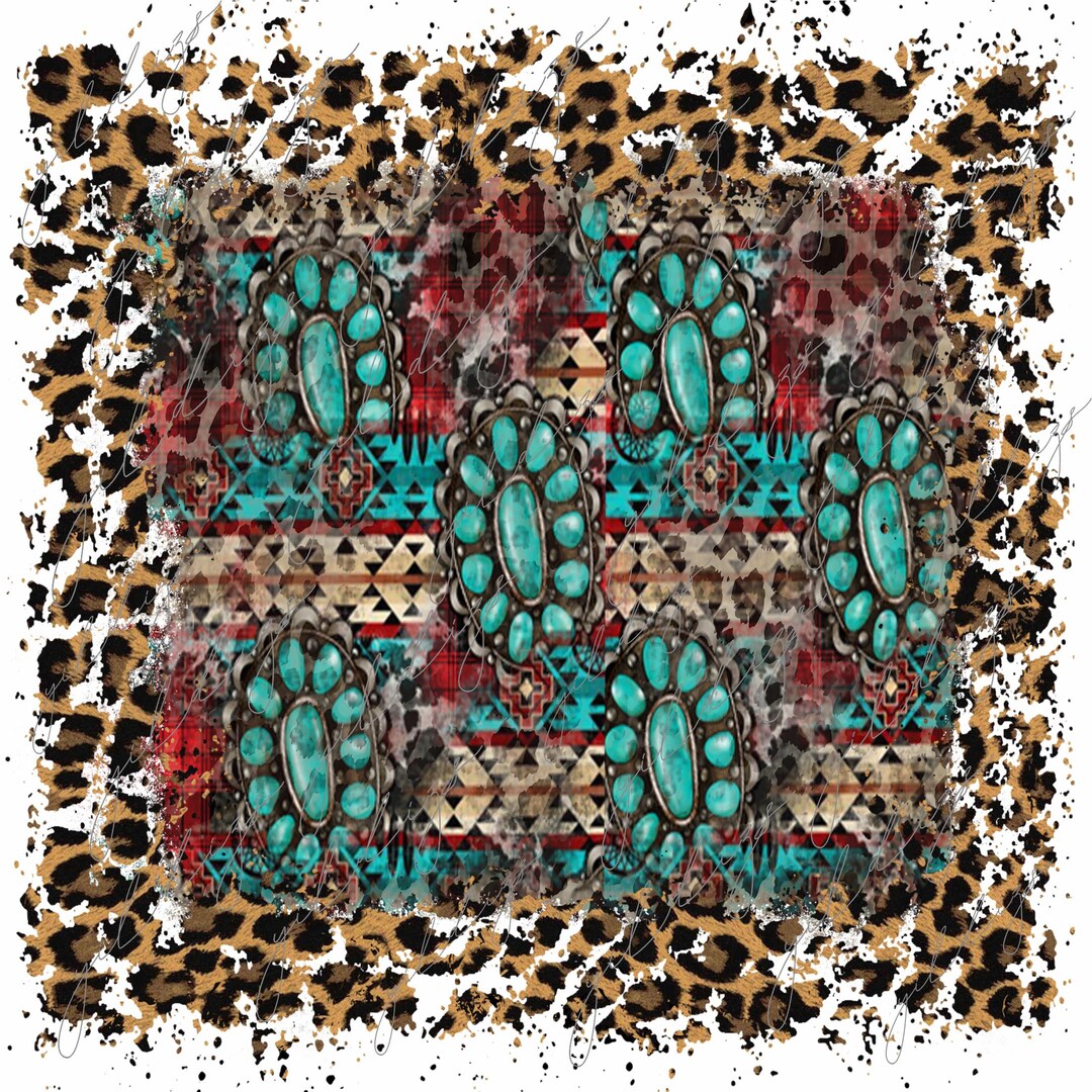 Cowhide Leopard Turquoise Background PNG Sublimation, Cowhide and ...