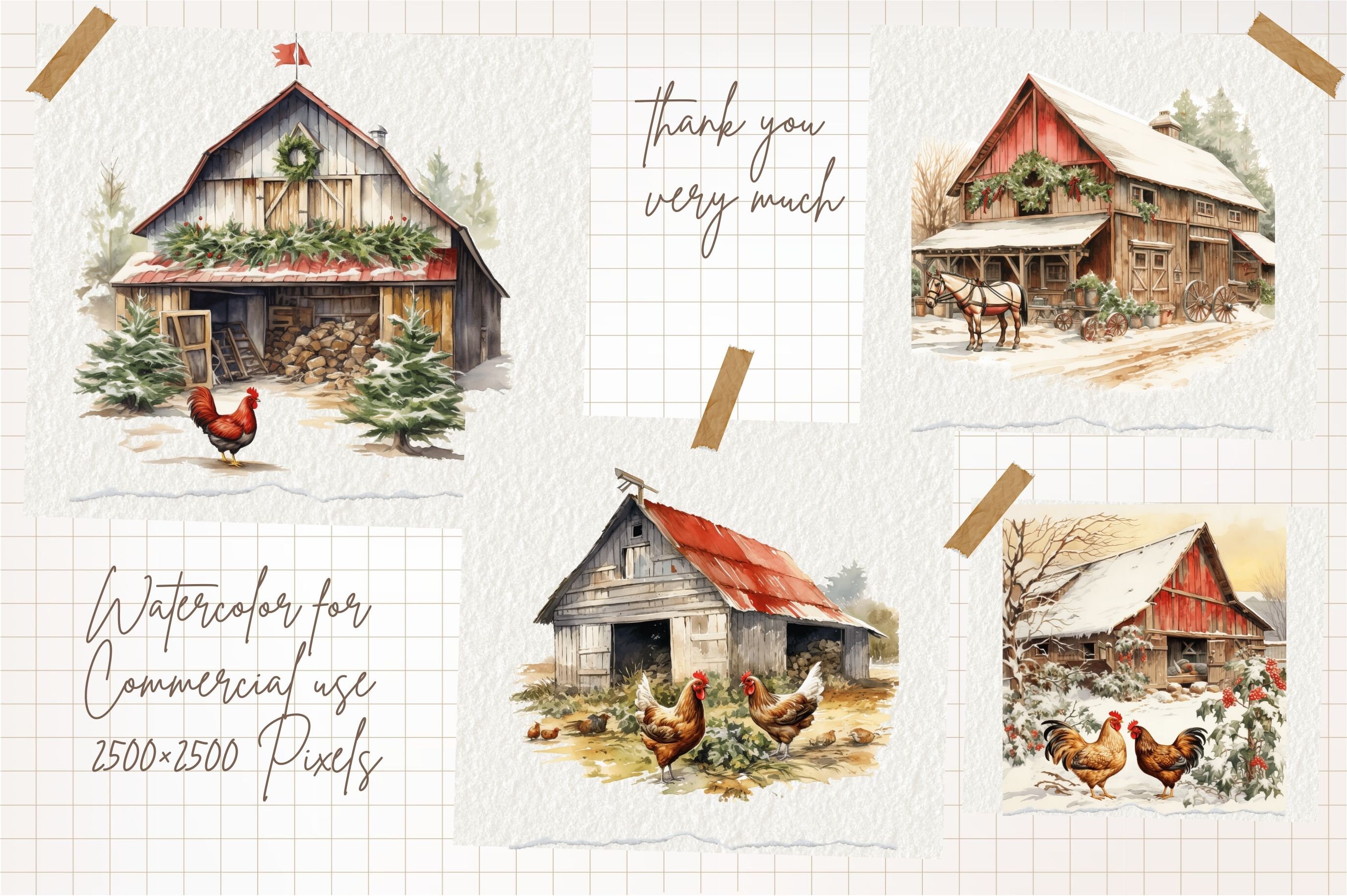 Winter Farm Barns Watercolor Clipart, Transparent PNG, Cute House,barn ...