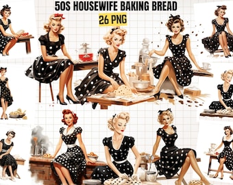 1950s Homemaker Clip Art Retro Housewife Vintage Homemaker Mom Serving ...