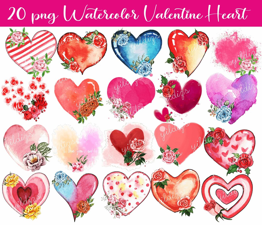 Watercolor Hearts, Watercolor Clip Art, Watercolor Shapes, Pink Heart ...