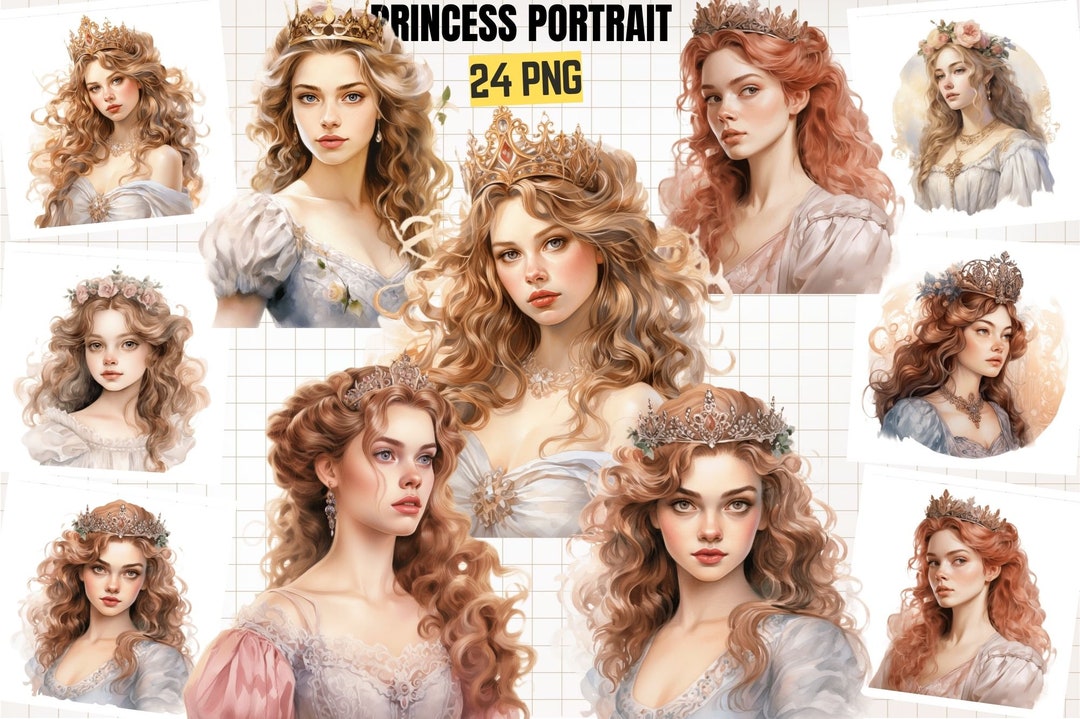 Princess Portrait Watercolor Clipart Transparent PNG Pretty - Etsy