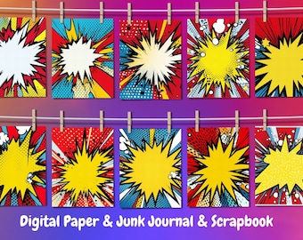 Comic Pop Art Background Wallpaper Digital Paper Colorful Cartoon Paper ...