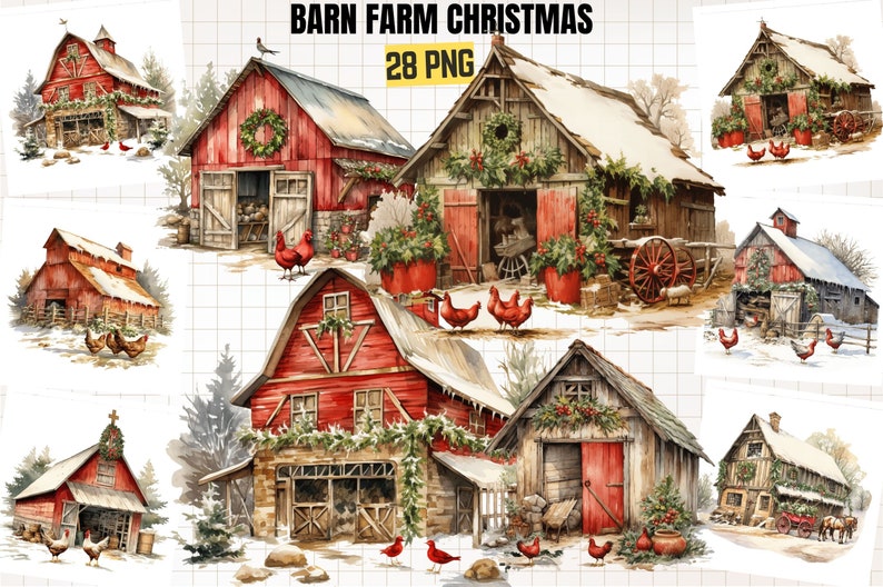 Winter Farm Barns Watercolor Clipart, Transparent PNG, Cute House,barn ...