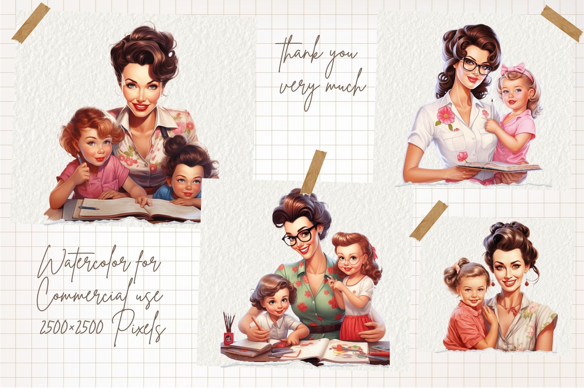 Pin up Children Teacher Clipart, Retro Teacher, Literature, Science ...