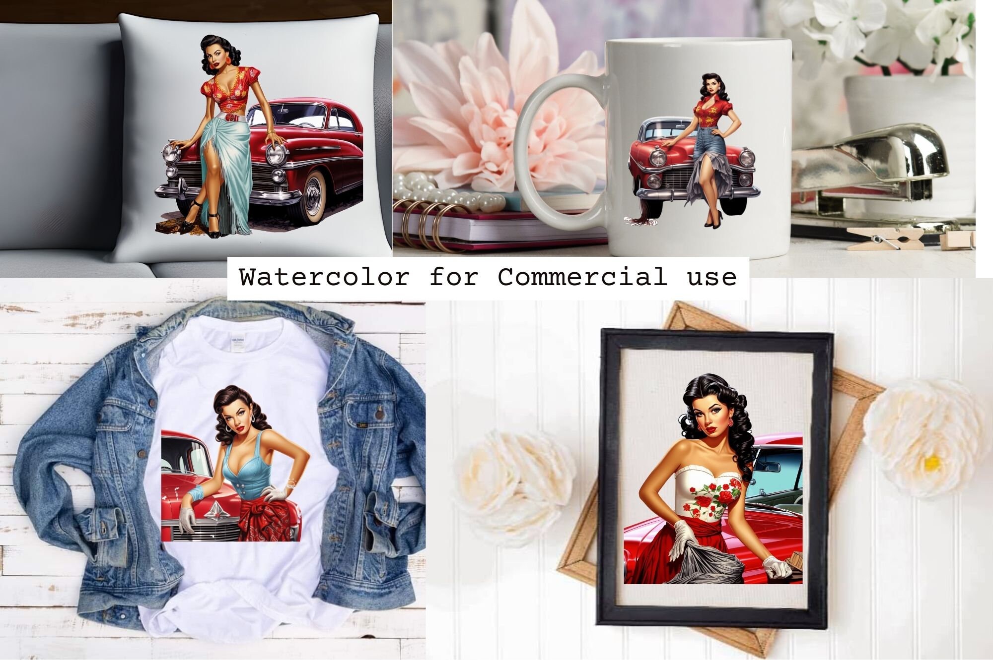 Pin up Clipart Illustration, Fashion Retro Dress, Pin up Poster, Women ...