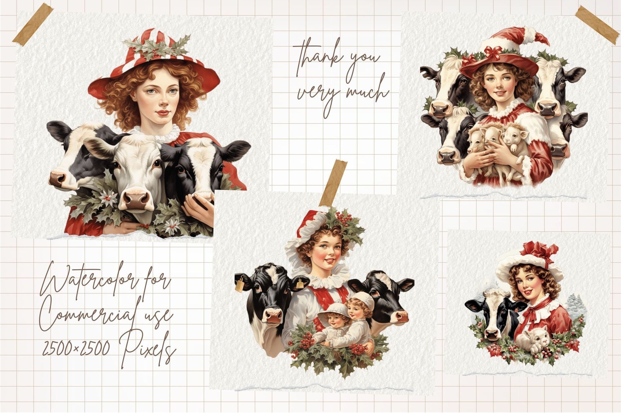 Victorian Milkmaid With Her Cow Watercolor Clipart , Farm Girl, Cute ...