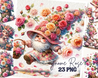 Rose Gnome Watercolor Clipart, Rose Gnome Clipart, Rose Gnome Png ...