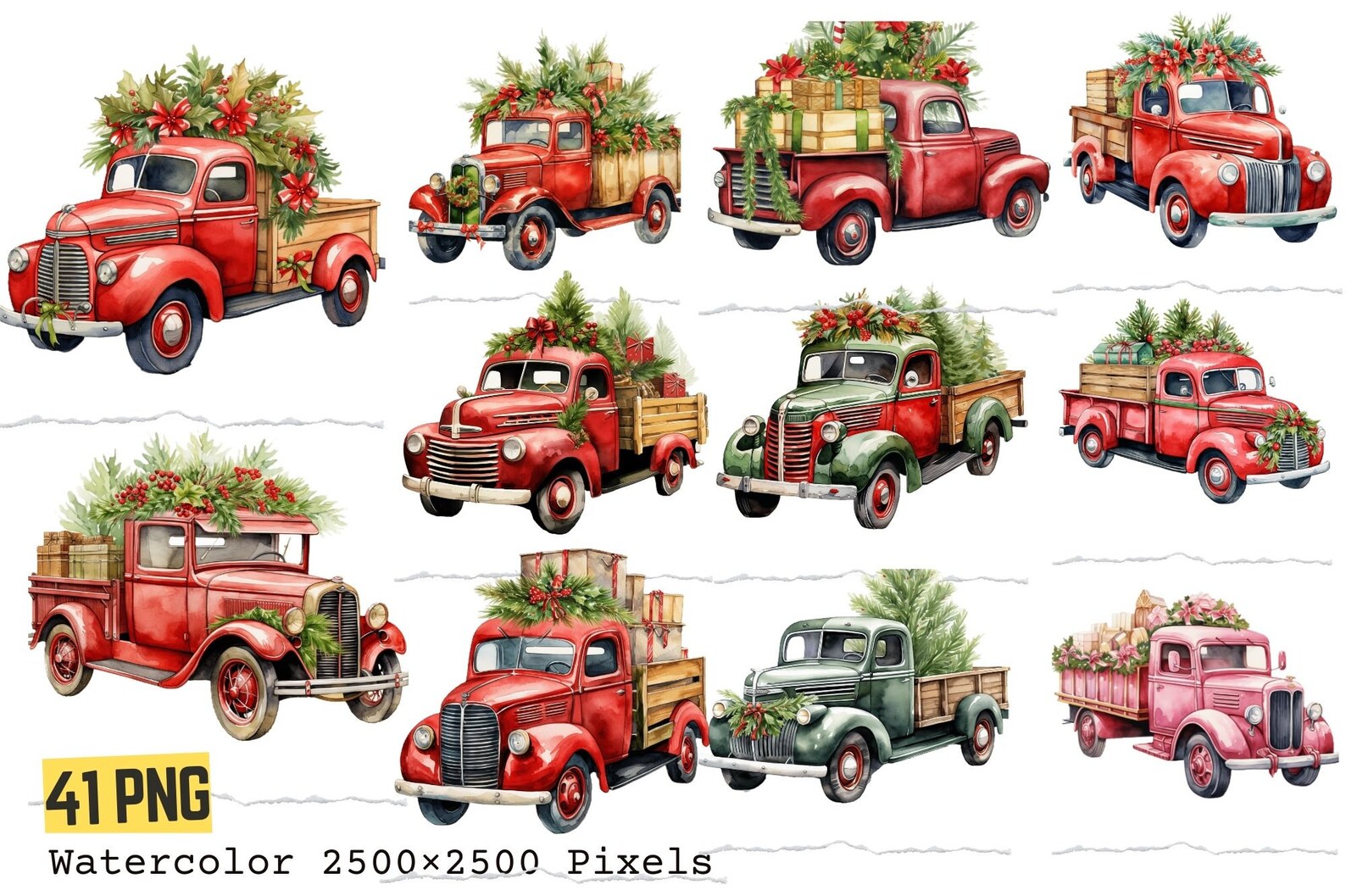 Retro Truck With Christmas Tree Clipart Christmas Retro Truck - Etsy
