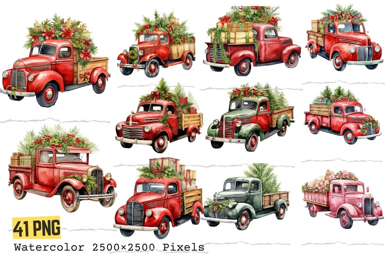 Retro Truck With Christmas Tree Clipart Christmas Retro Truck - Etsy