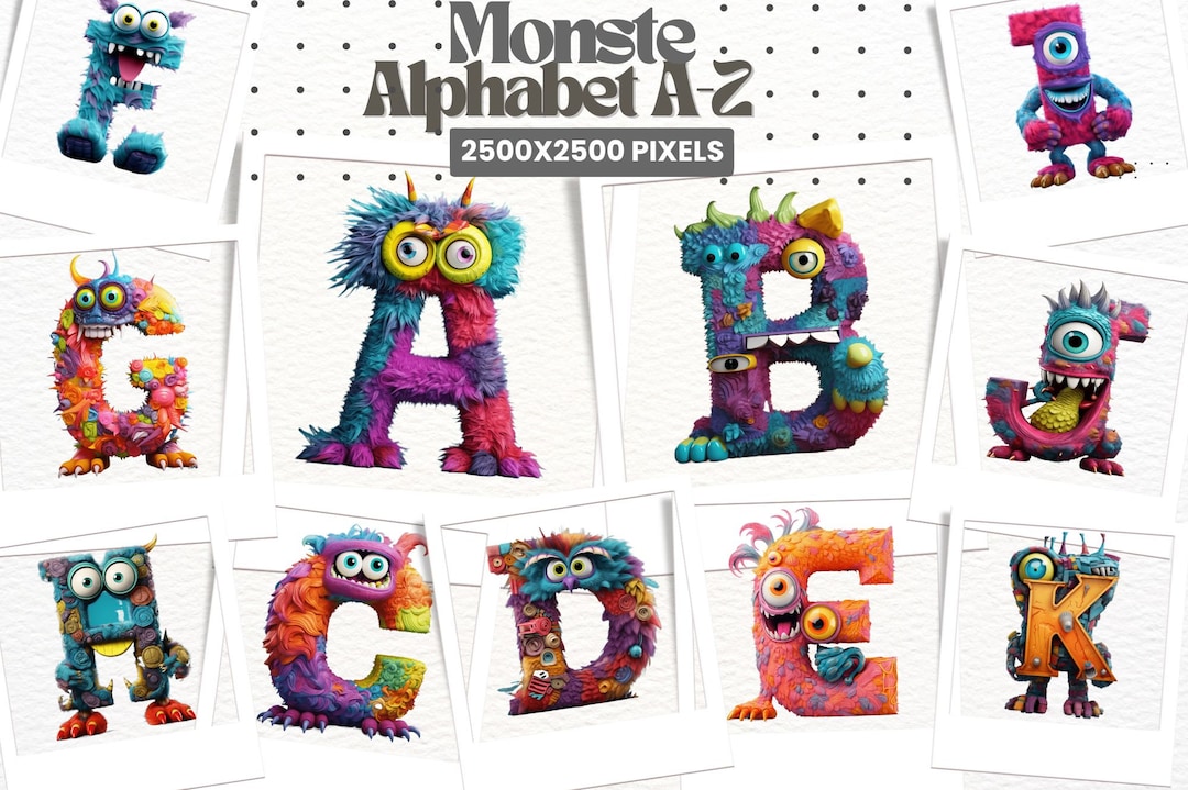 Monster Alphabet Clipart Cartoon Cute Kid's Design - Etsy