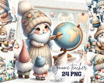 Back to School Gnome Clipart Bundle, Watercolor Gnomes PNG, Graduation ...