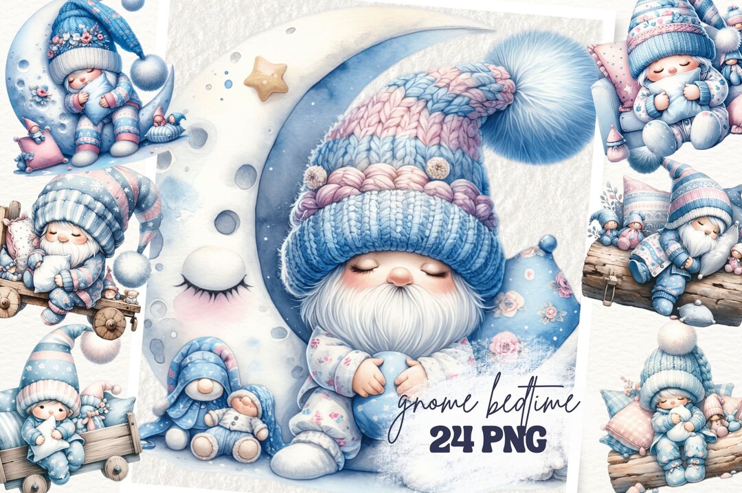 Cute Gnome Bedtime, Gnome Bedtime, Magical Nursery Decor, Watercolor ...