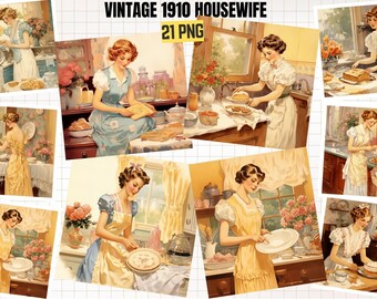 1950s Homemaker Clip Art Retro Housewife Vintage Homemaker Mom Serving ...