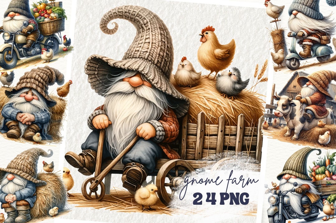Watercolor Animal Farm Gnome Clipart Png, Animal Farm Gnome, Farmer ...
