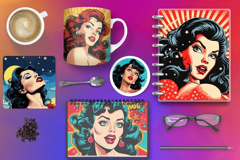 Retro Comic Pop Art Girl Bundle Clipart PNG, Pop Art Girl Pop Art ...