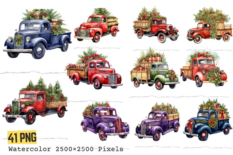 Retro Truck With Christmas Tree Clipart Christmas Retro Truck - Etsy