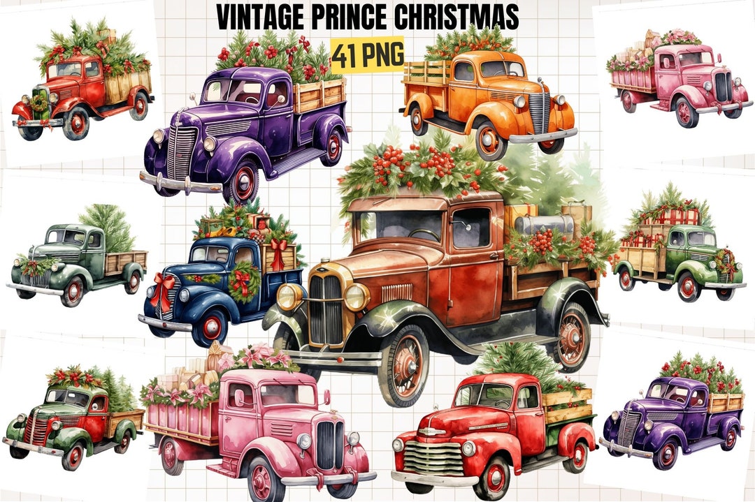 Retro Truck With Christmas Tree Clipart Christmas Retro Truck - Etsy