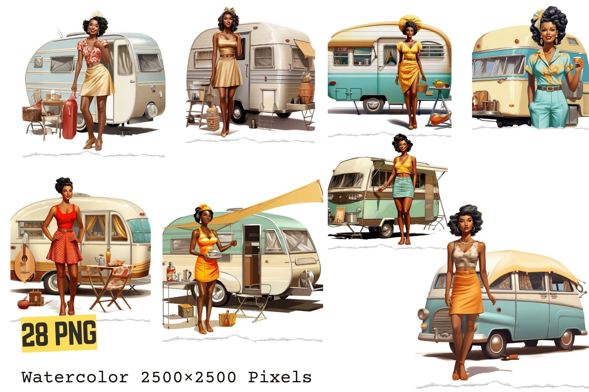 Black Woman Caravan Clipart, Autumn Caravan Cliparts, Fashion Girl ...