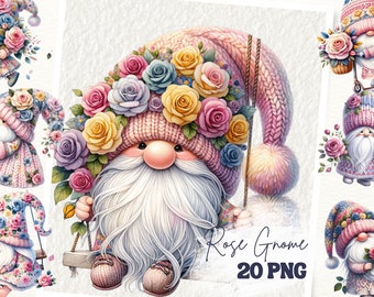 Rose Gnome Watercolor Clipart, Rose Gnome Clipart, Rose Gnome Png ...