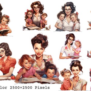 Pin up Children Teacher Clipart, Retro Teacher, Literature, Science ...