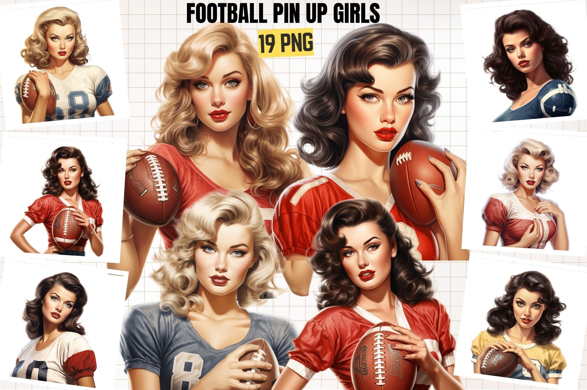 Football Pin up Girls Watercolor Clipart, Sport Mom Clipart, Football ...