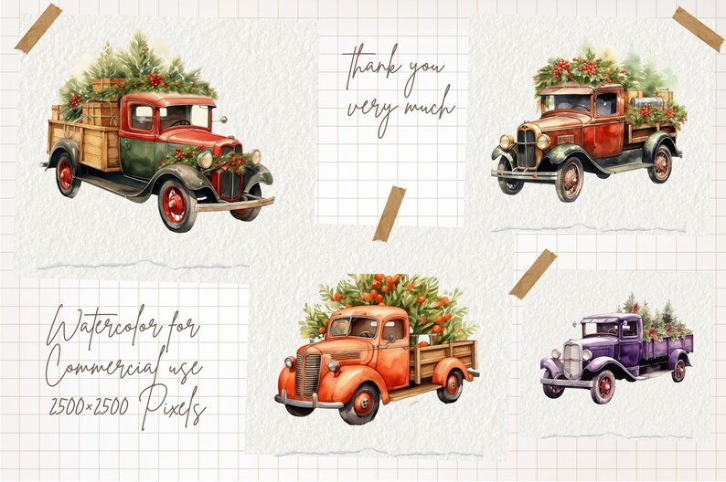 Retro Truck With Christmas Tree Clipart Christmas Retro Truck - Etsy