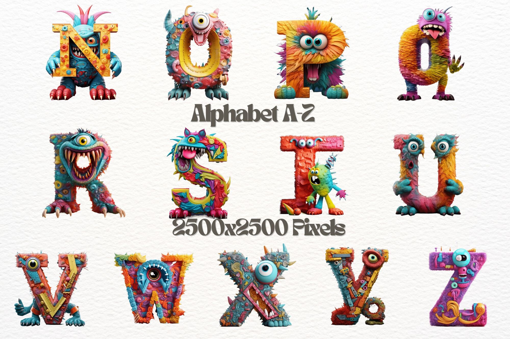 Monster Alphabet Clipart Cartoon Cute Kid's Design - Etsy